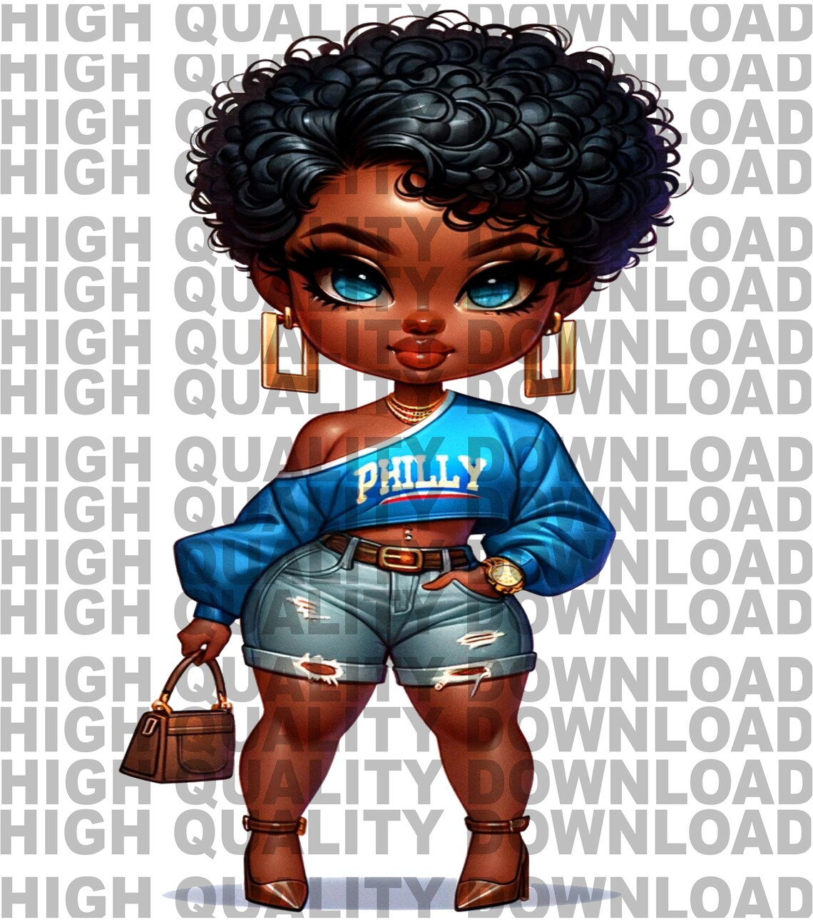 Philly Girl Boss PNG, Black Betty Cartoon, Curvy Chibi (digital ...