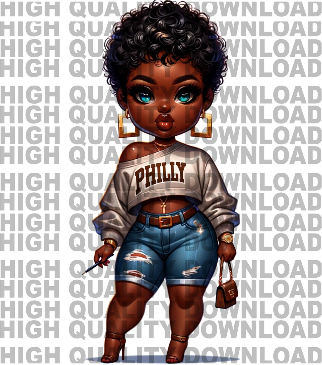 Philly Girl Boss Chibi PNG, Curvy Cartoon, Digital Download - Etsy