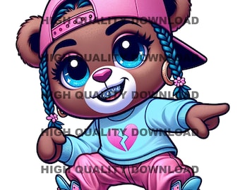 Hip Hop Female Teddy Bear Graffiti Cartoon Dready Bear Girl Digital ...