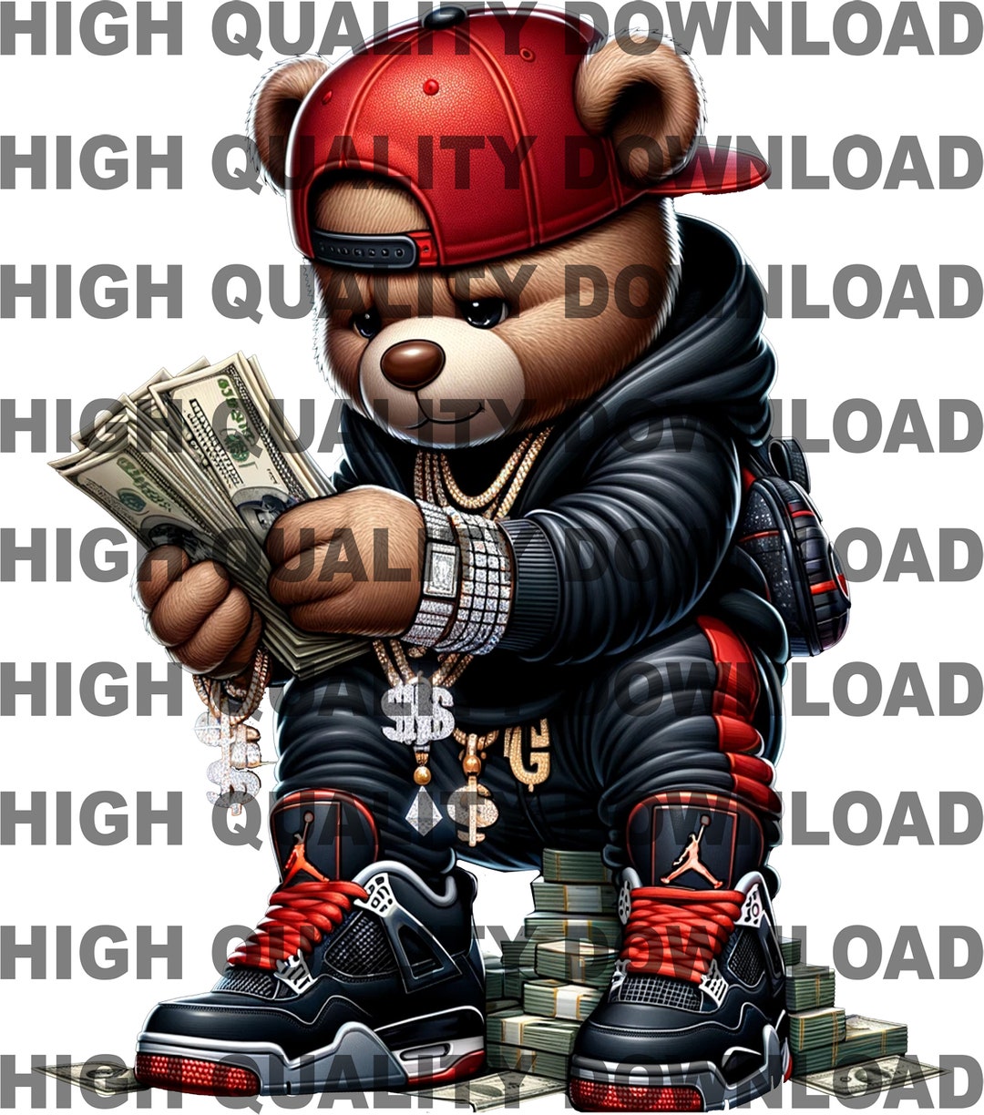 Graffiti Hip Hop Teddy Bear Holding Money, Cartoon Teddy Bear, Cash ...