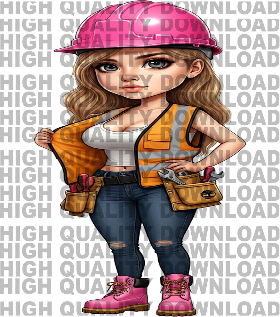 Construction Woman Digital Download, Png, Pink PNG, Ms Fit It Png ...