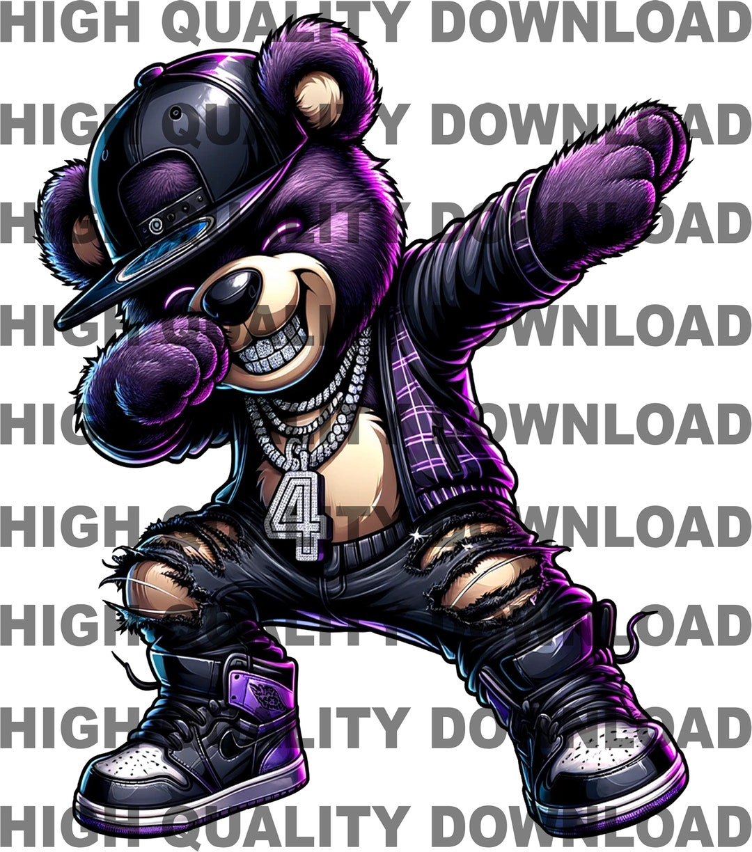 Hip Hop Bear Holding Money, Cartoon Teddy Bear, Cash, Sublimation ...