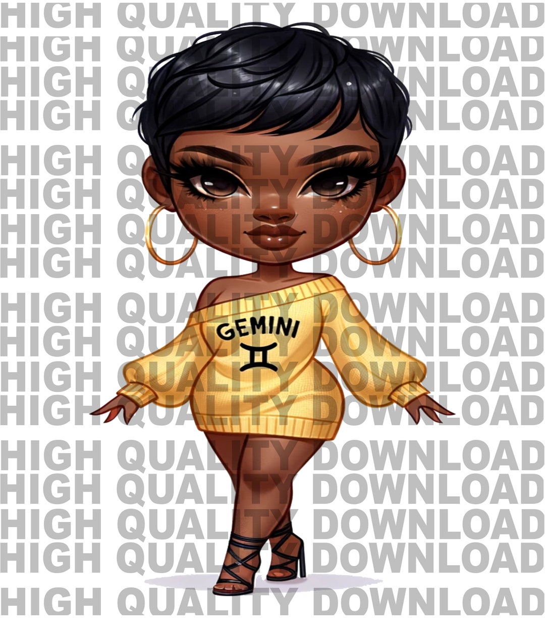 Zodiac Gemini Png - Chibi Female Png - Cartoon Png - Sublimation ...