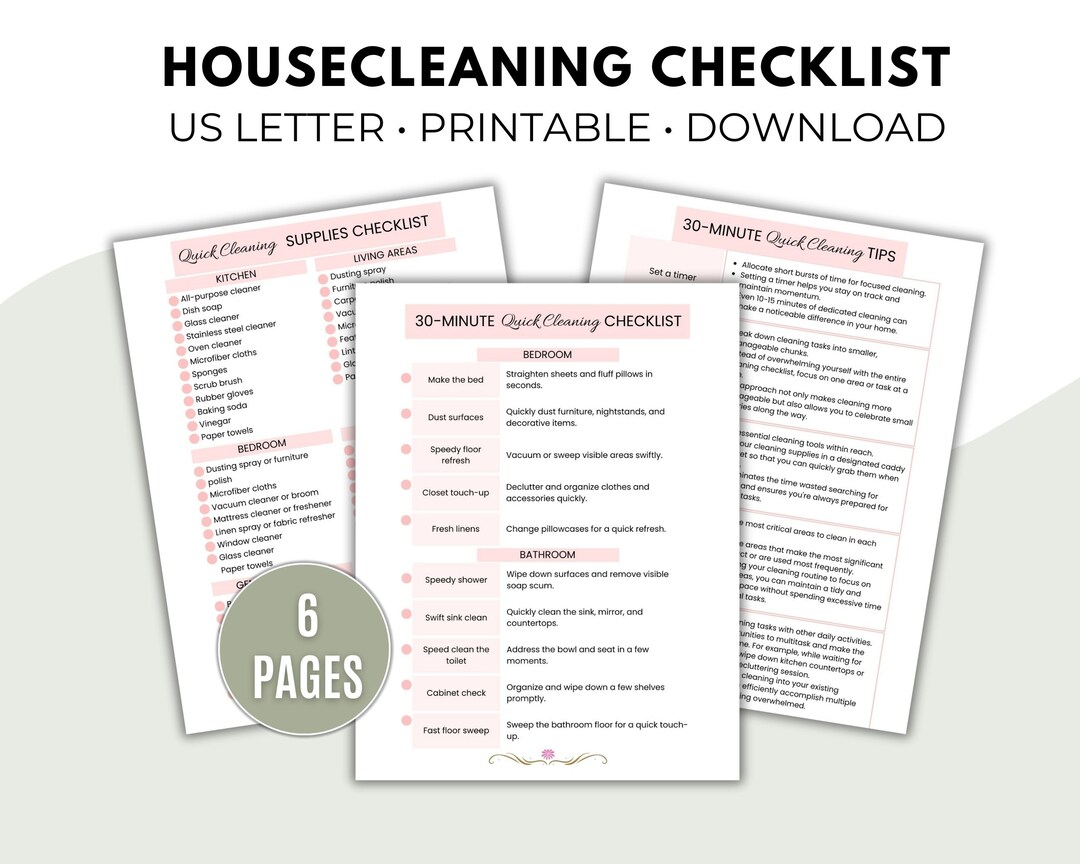 Housekeeping Checklist, Quick House Cleaning Guide - Etsy
