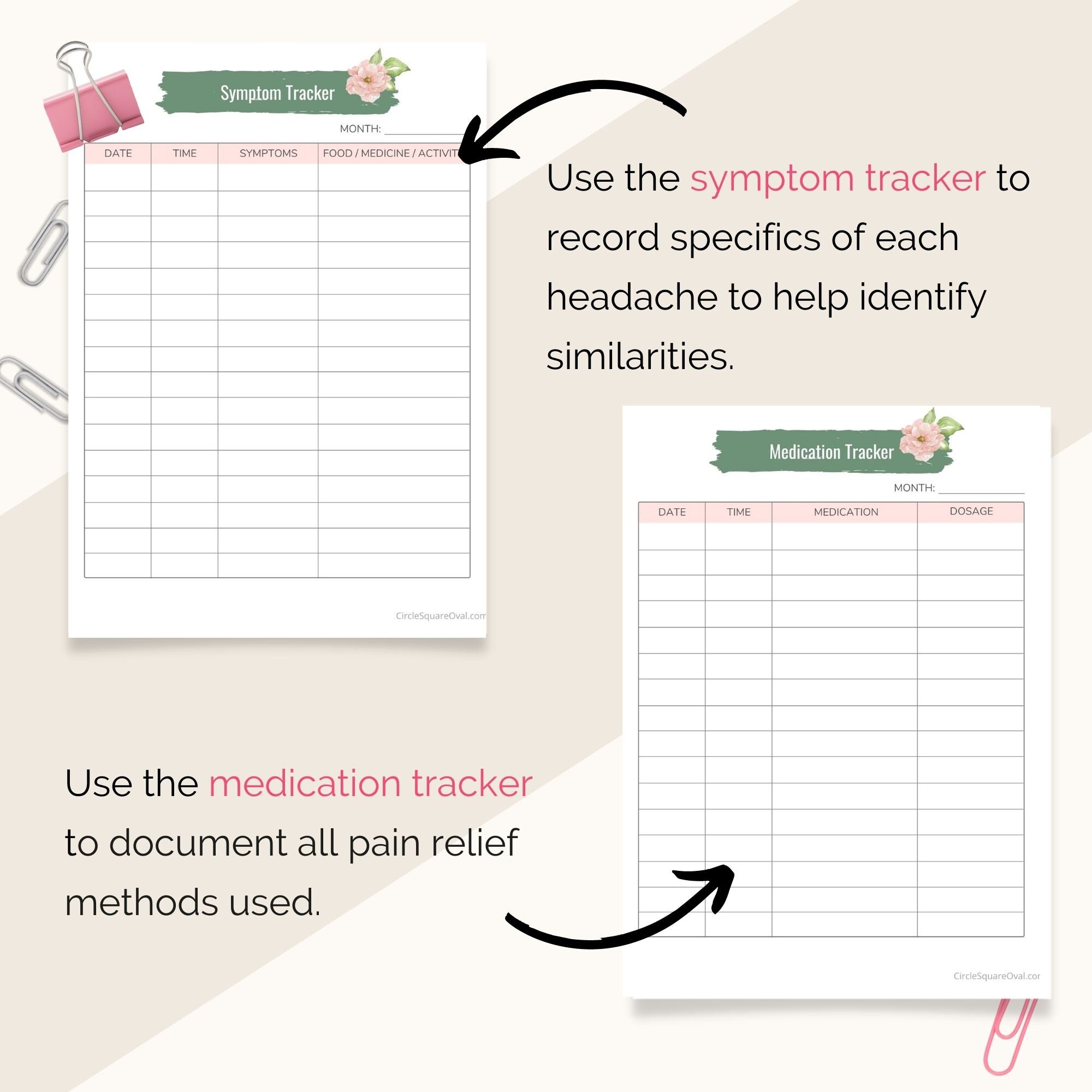 Headache Journal, Headache Tracker, Symptom Checklist, Medication ...