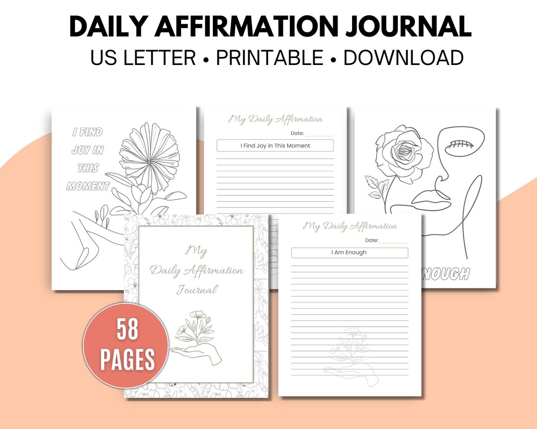 Daily Affirmation Journal, Positivity Journal and Coloring Pages - Etsy