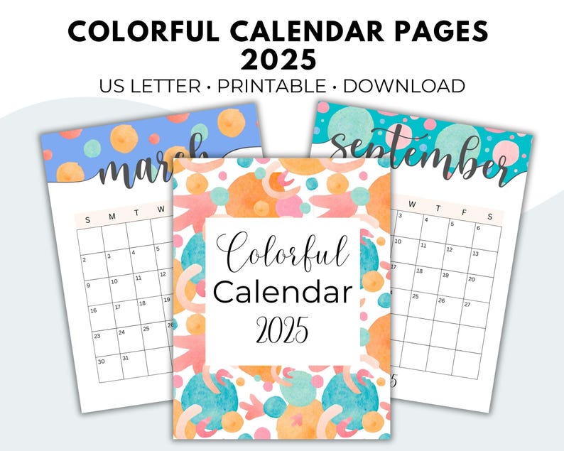 2025 Calendar, Colorful Monthly Calendar Pages - Etsy