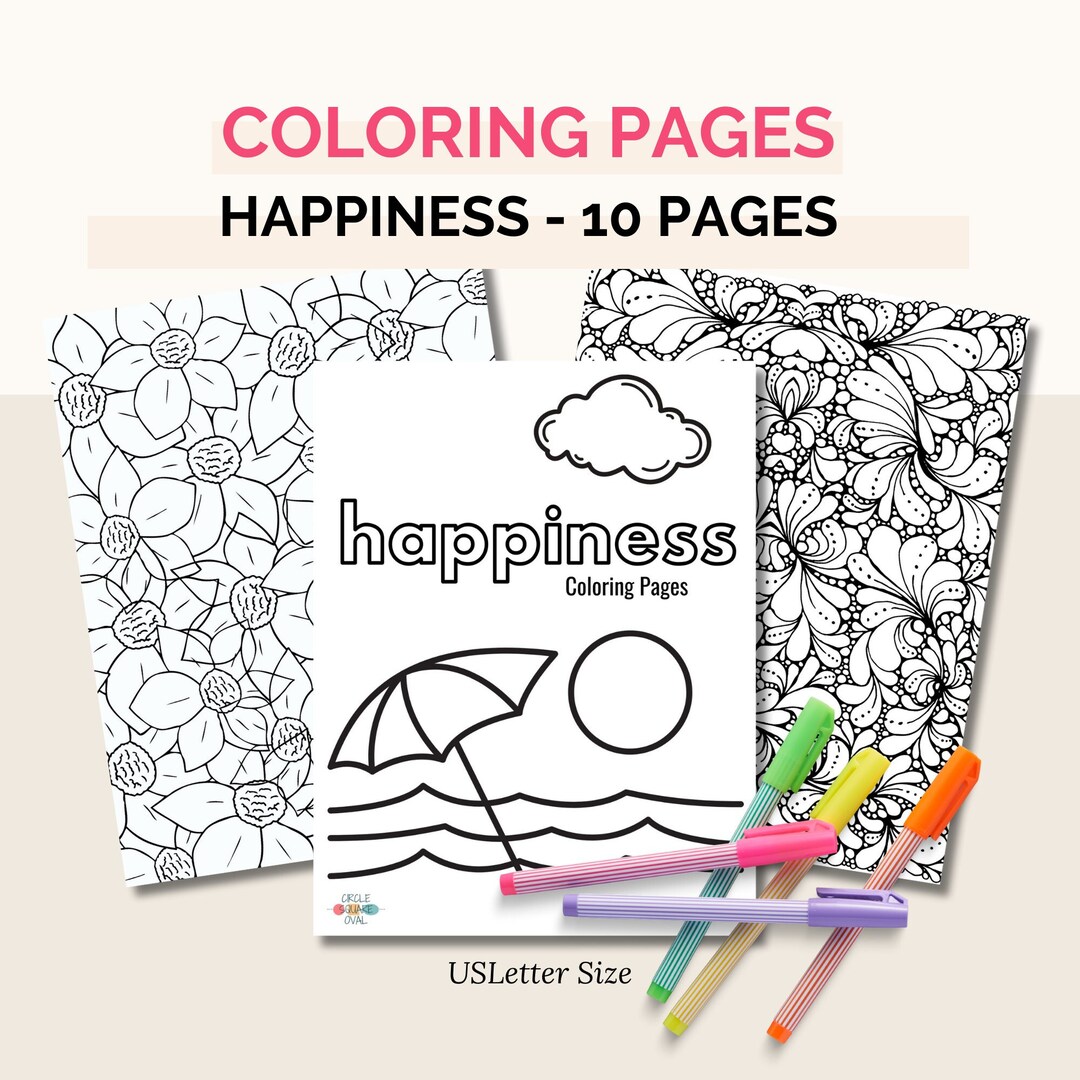 Happiness Coloring Pages for Children and Adults - Etsy