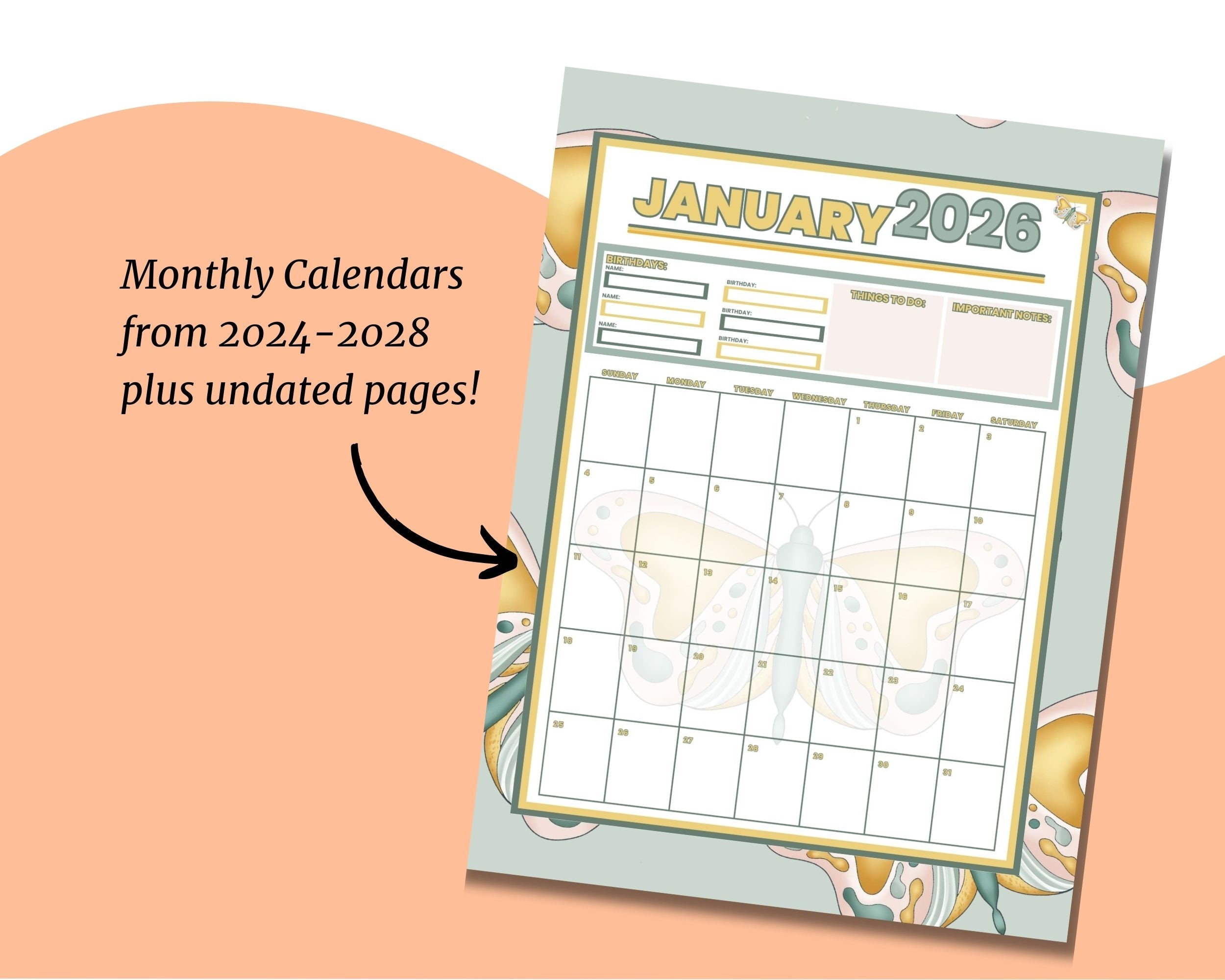 Printable Calendars 2024-2028, Monthly Calendar Pages - Etsy