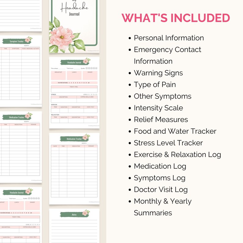 Headache Journal, Headache Tracker, Symptom Checklist, Medication ...