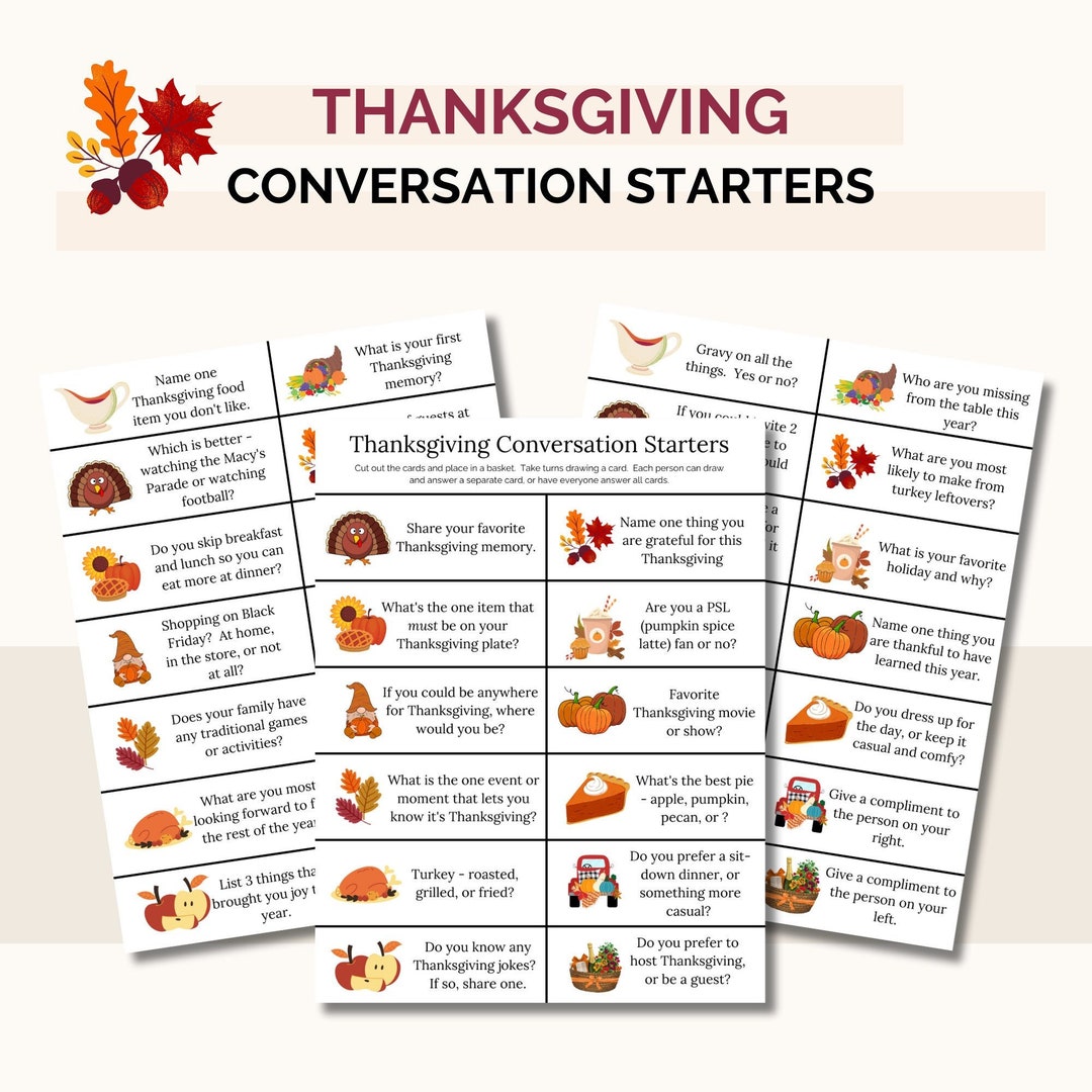 Thanksgiving Conversation Starters, Thanksgiving Icebreaker Game ...