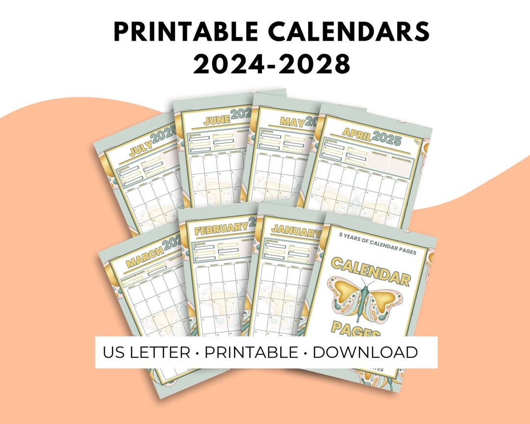 Printable Calendars 2024-2028, Monthly Calendar Pages - Etsy