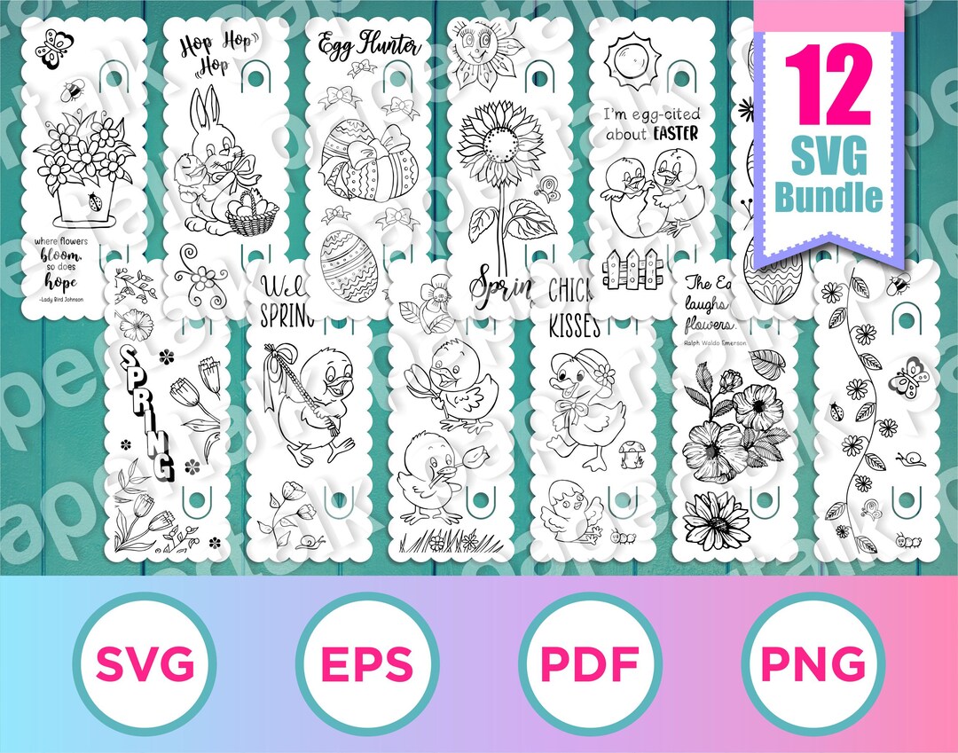 Easter Coloring Bookmarks SVG Bundle,bunny,reading,book,pencil Holder ...