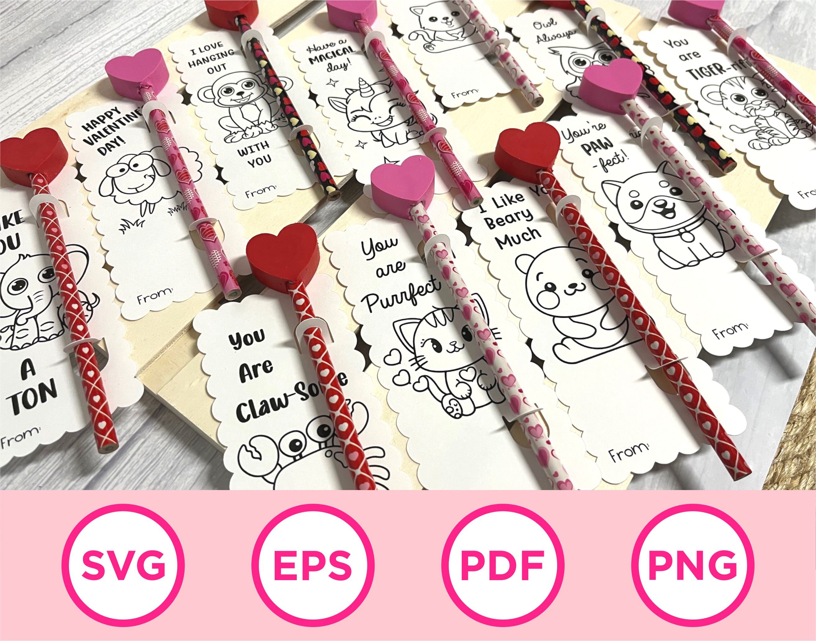 Valentines Coloring Bookmark Svg Bundle,pencil Holder,valentine's Day ...