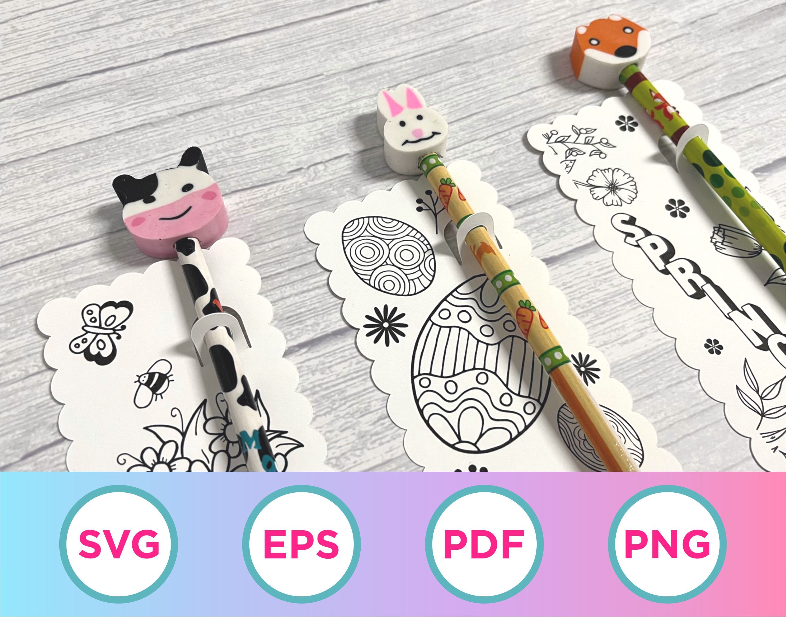Easter Coloring Bookmarks SVG Bundle,bunny,reading,book,pencil Holder ...