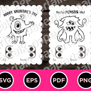 Monster Coloring Valentine Cards SVG Bundle,happy Valentines,card ...