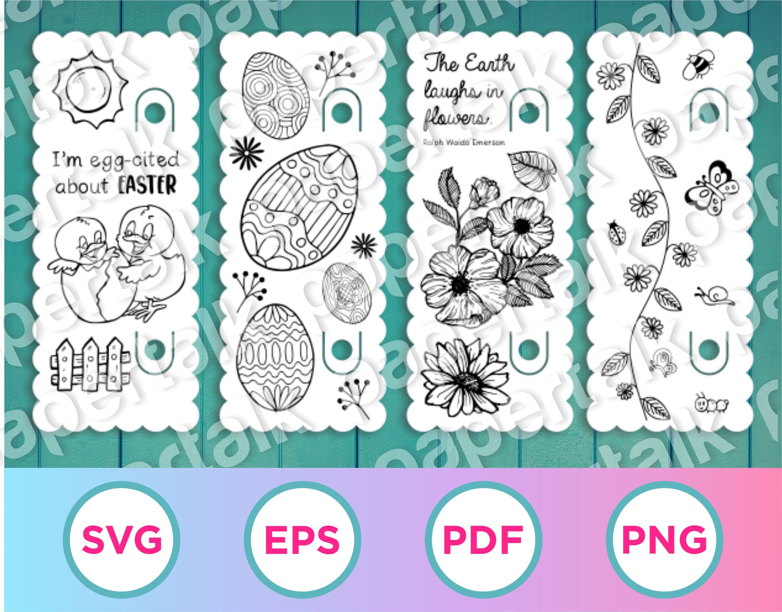 Easter Coloring Bookmarks SVG Bundle,bunny,reading,book,pencil Holder ...