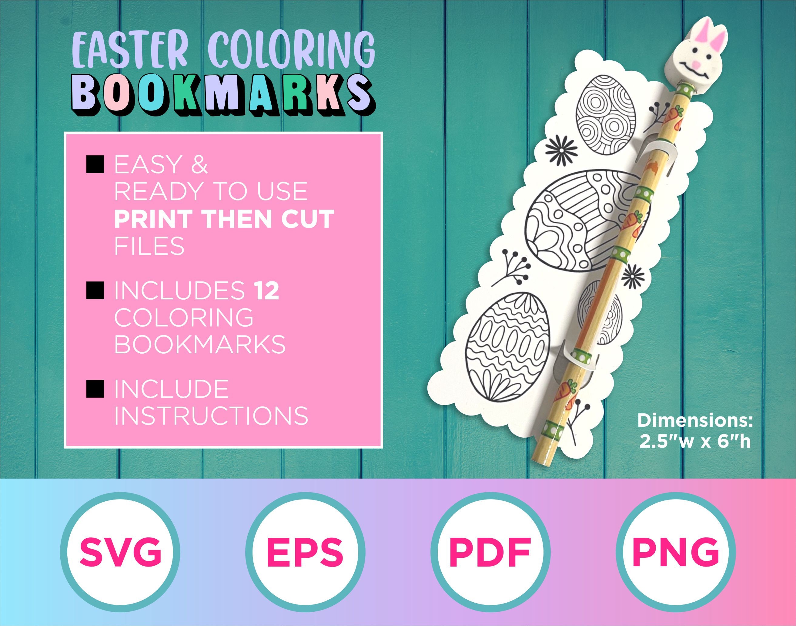 Easter Coloring Bookmarks SVG Bundle,bunny,reading,book,pencil Holder ...