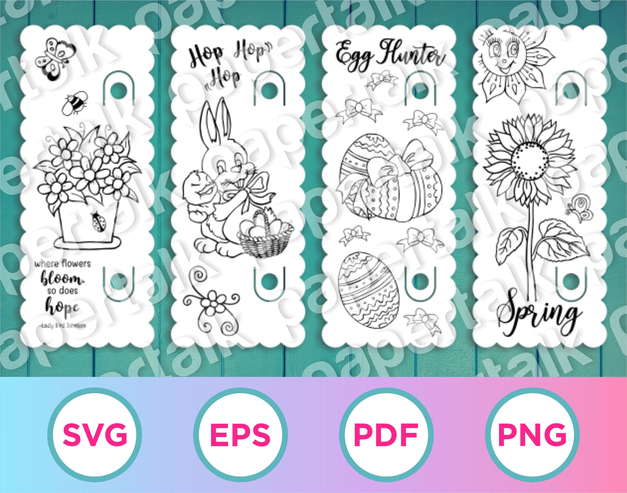 Easter Coloring Bookmarks SVG Bundle,bunny,reading,book,pencil Holder ...