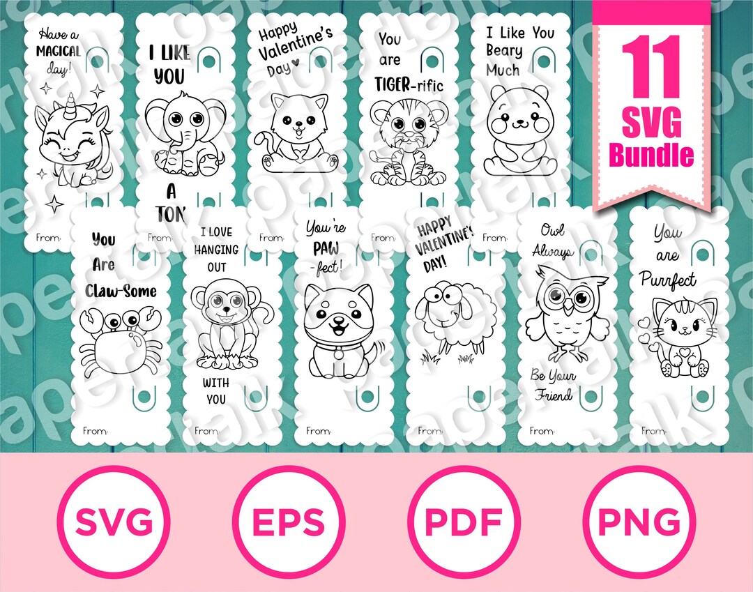 Valentines Coloring Bookmark Svg Bundle,pencil Holder,valentine's Day ...