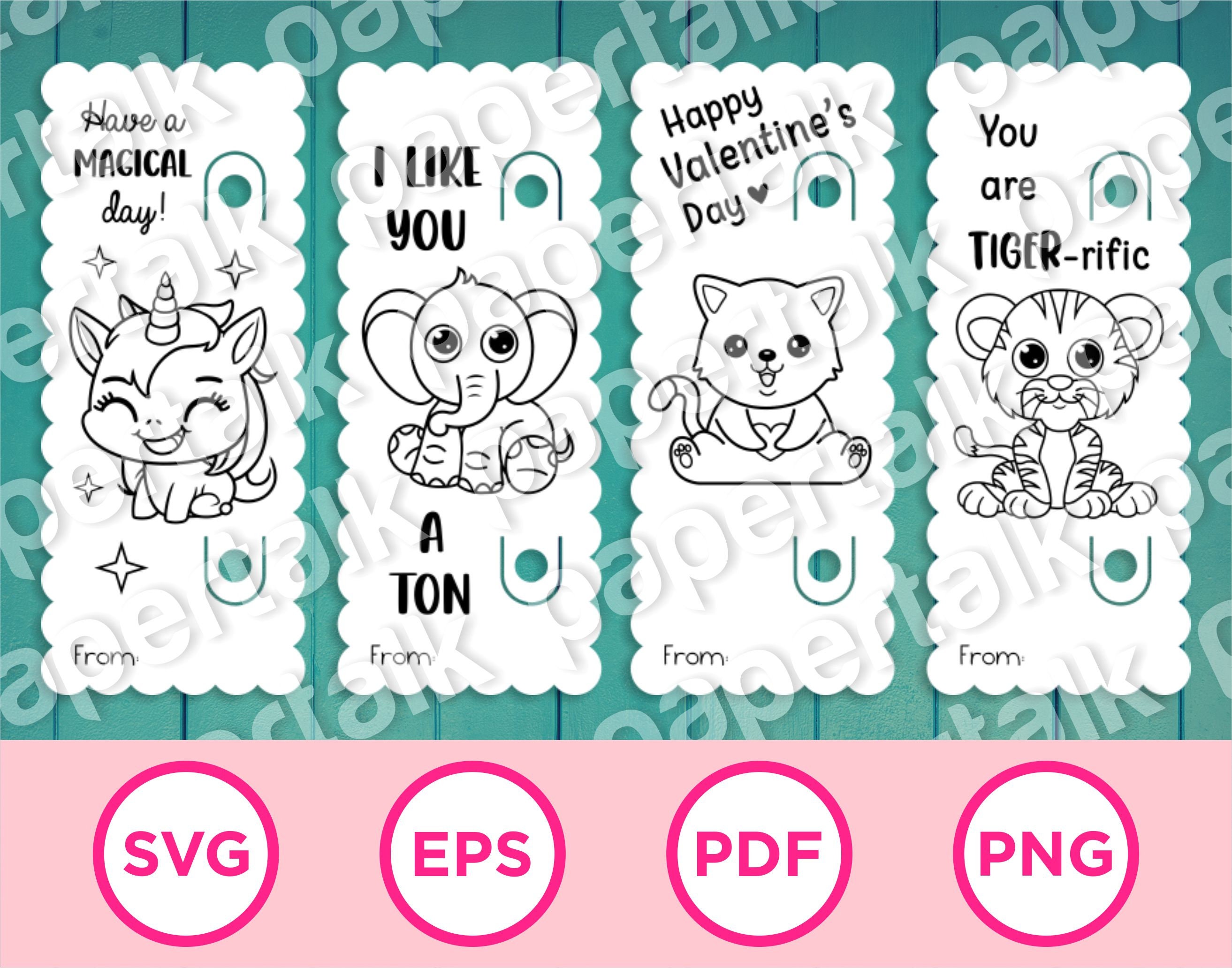 Valentines Coloring Bookmark Svg Bundle,pencil Holder,valentine's Day ...