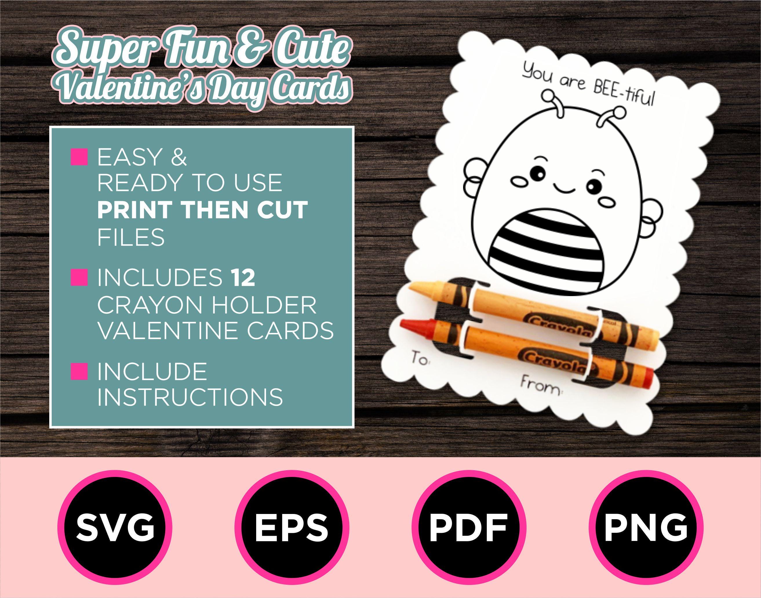 Valentine's Coloring Cards SVG Bundle,crayon Holder, Valentines Day ...