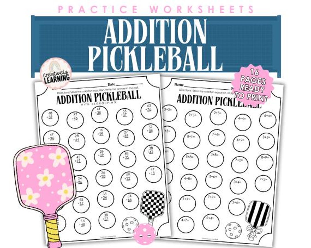 Addition Pickleball Worksheets | Printable Independent Math Practice ...
