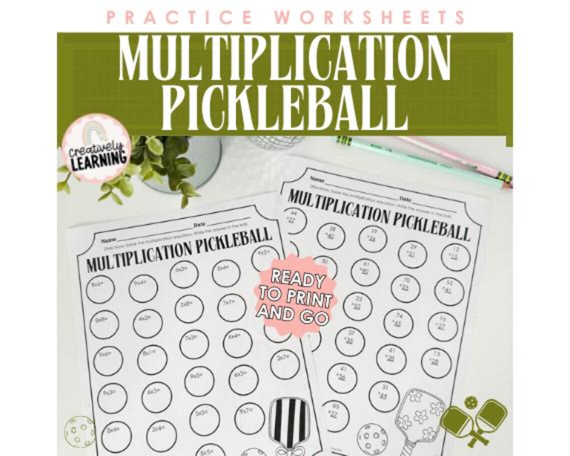 Multiplication Pickleball Worksheets | Printable Independent Math ...