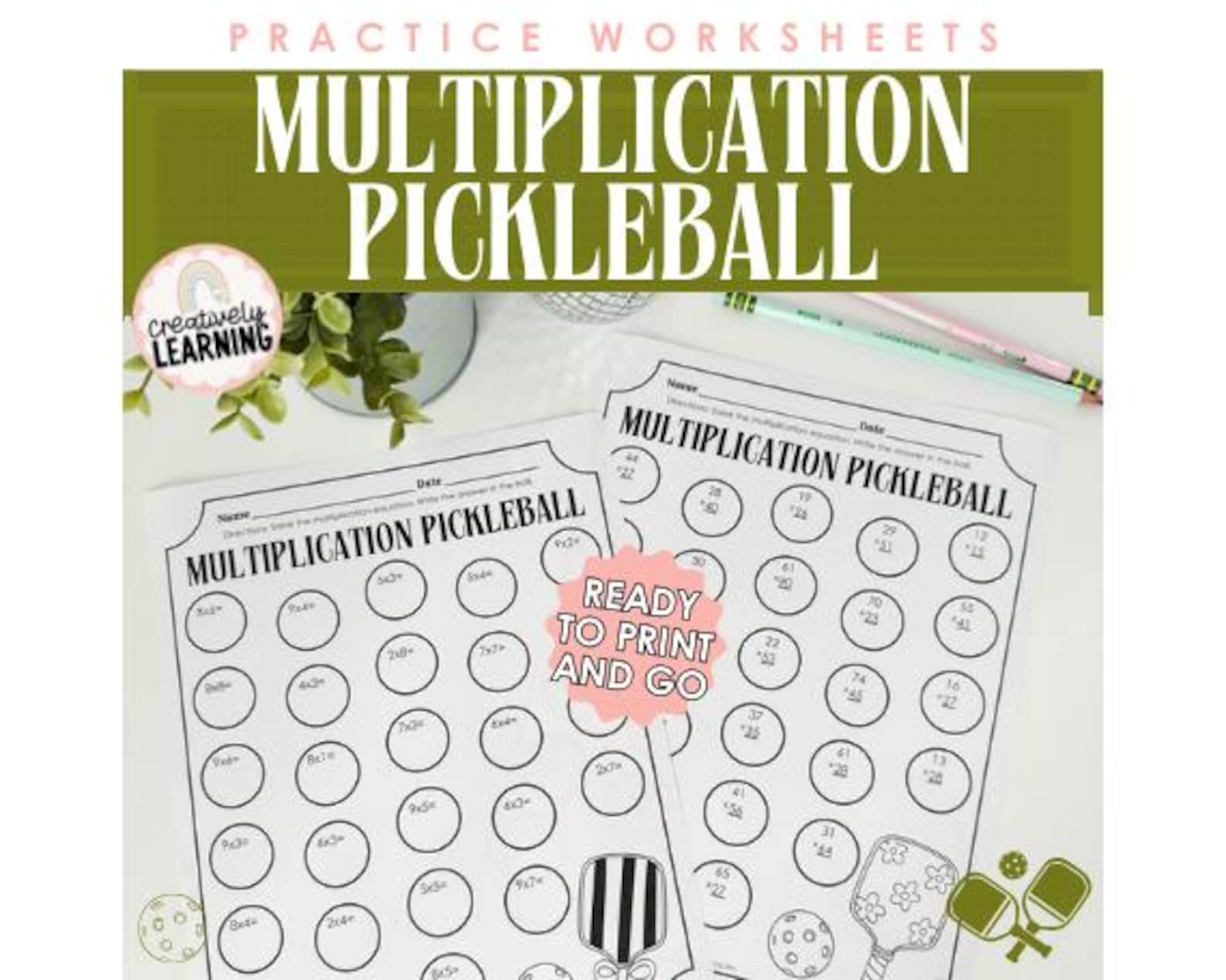 Multiplication Pickleball Worksheets | Printable Independent Math ...