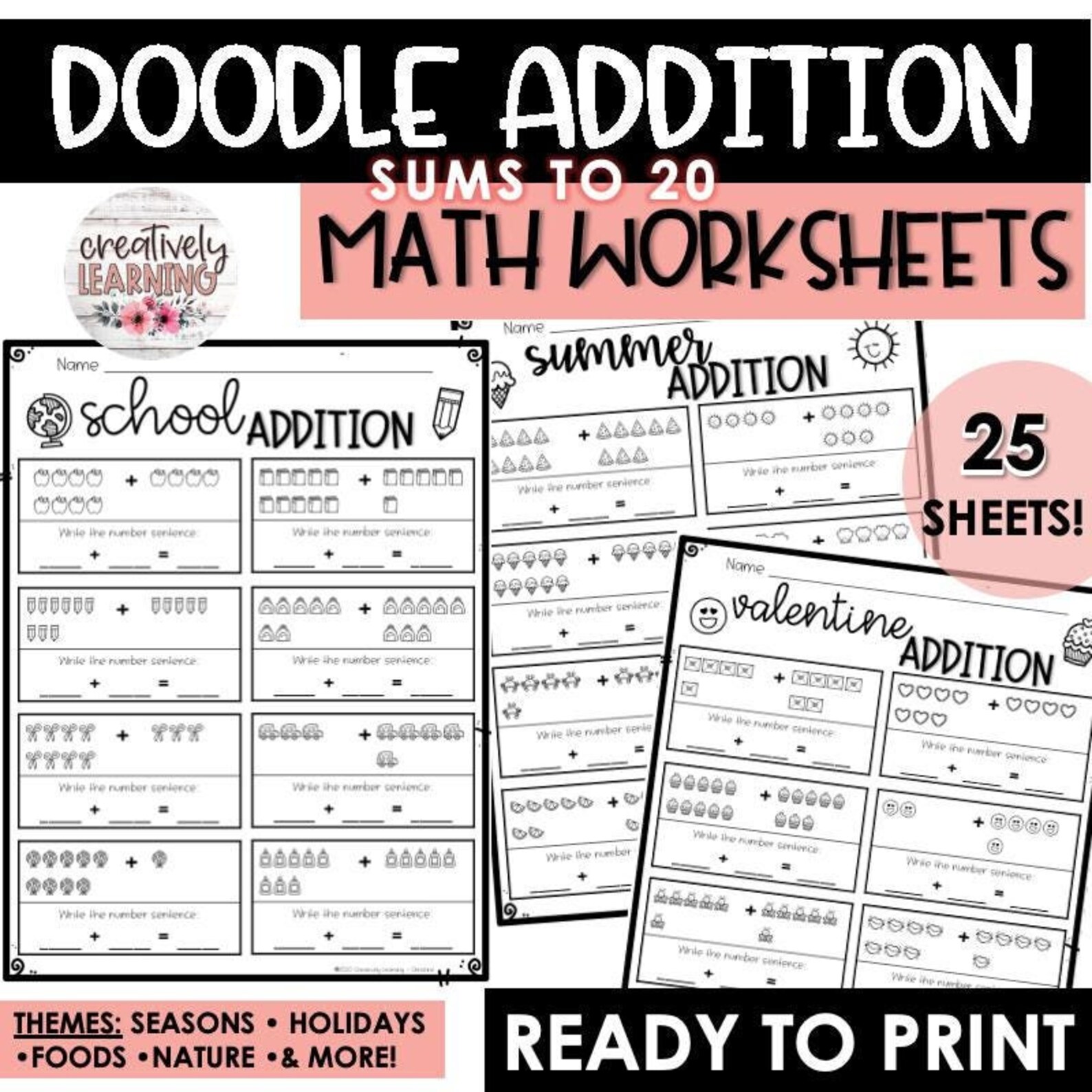 Doodle Addition Math Worksheets | Math Centers, Math Games, Interactive ...