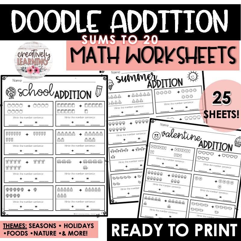 Doodle Addition Math Worksheets | Math Centers, Math Games, Interactive ...