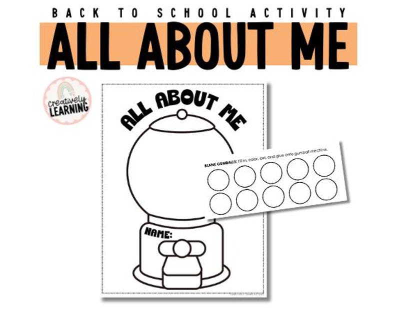 All About Me Gumball Machine Craft Activity Back to School, Get to Know ...