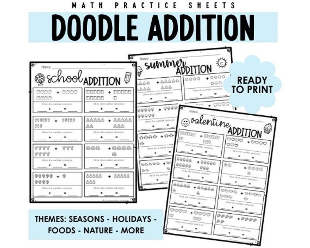 Doodle Addition Math Worksheets | Math Centers, Math Games, Interactive ...