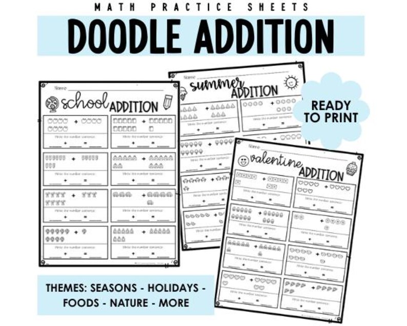 Doodle Addition Math Worksheets | Math Centers, Math Games, Interactive ...