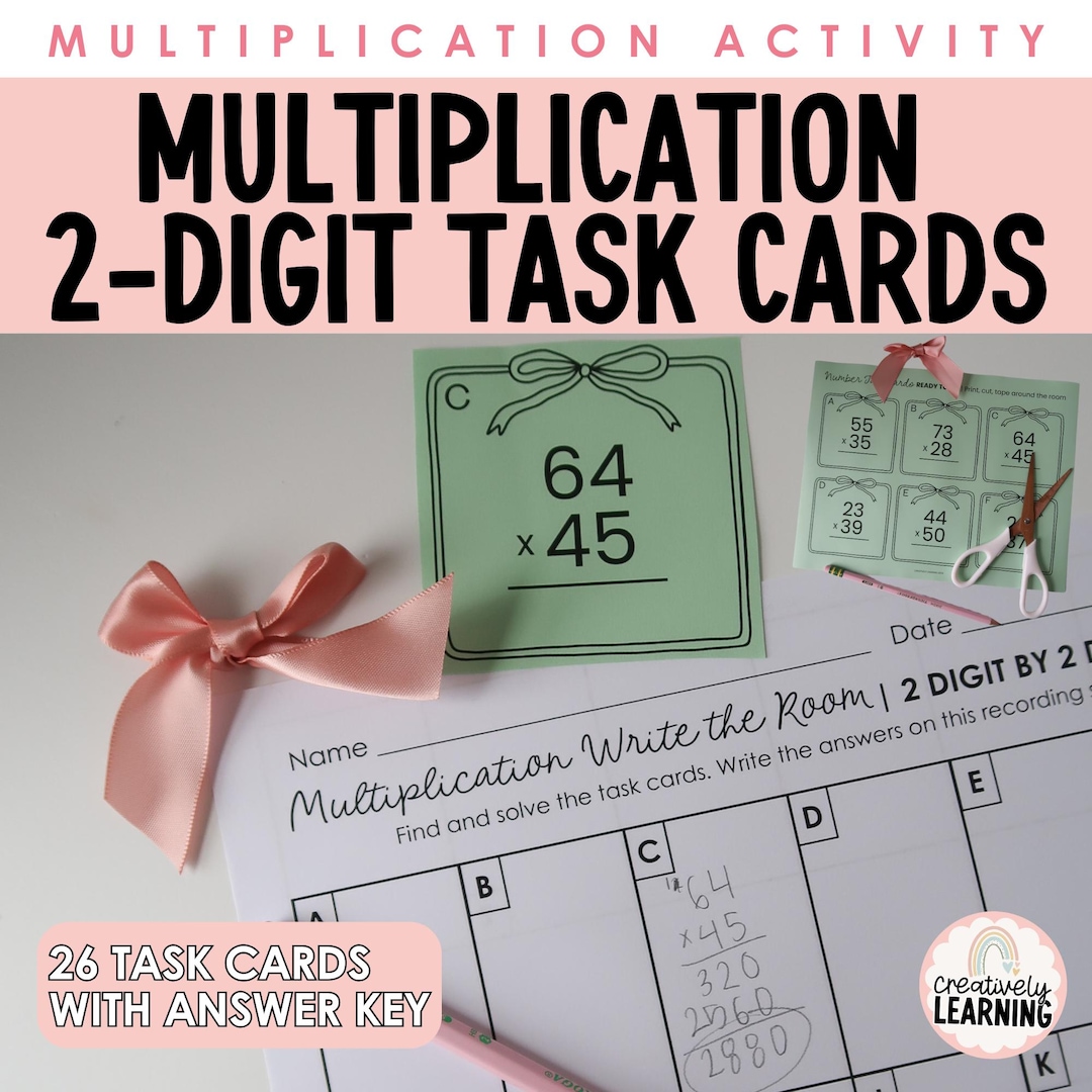 Bow Multiplication Write the Room Task Cards | Math Center Game ...