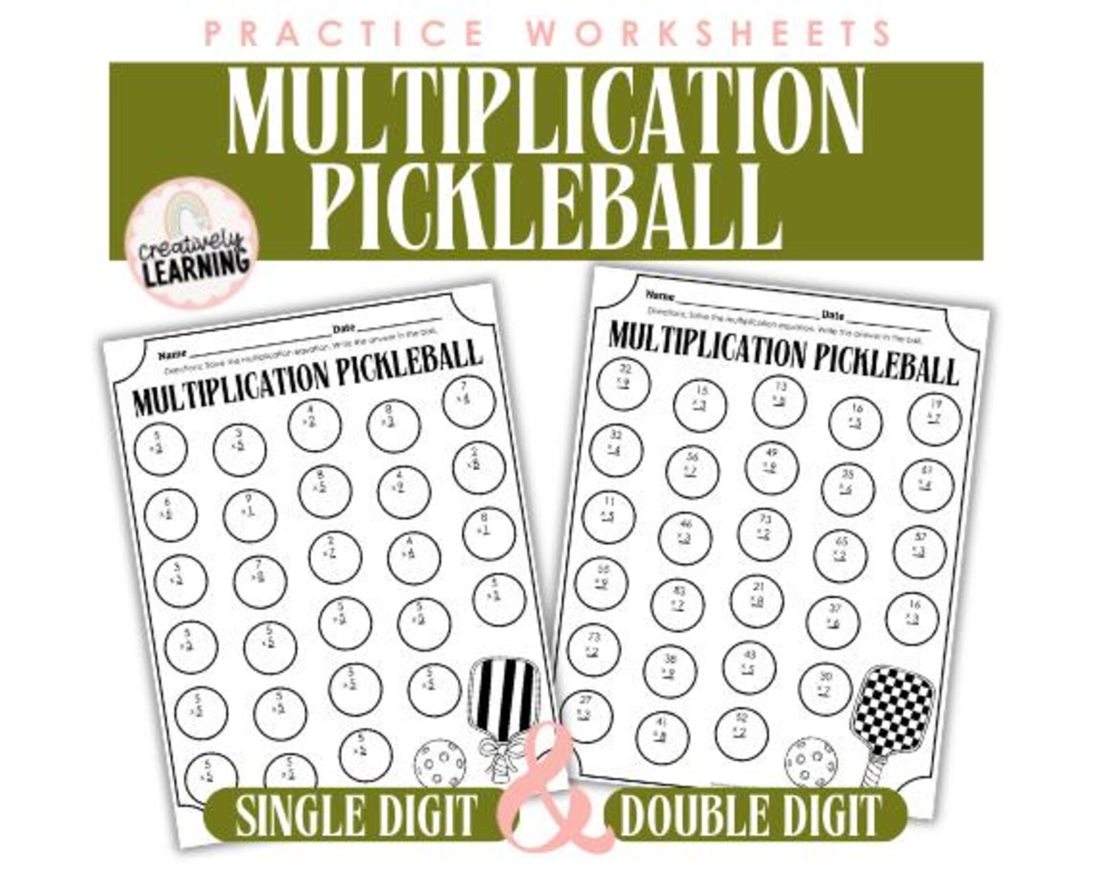 Multiplication Pickleball Worksheets | Printable Independent Math ...