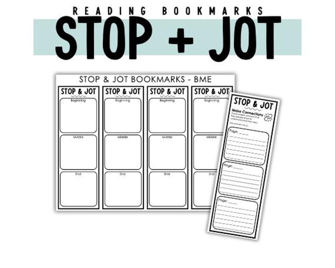Stop and Jot Reading Bookmarks | Ready to Go Printable, Active Reading ...