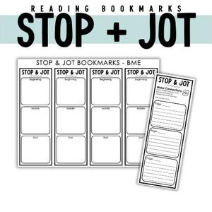 Stop and Jot Reading Bookmarks | Ready to Go Printable, Active Reading ...