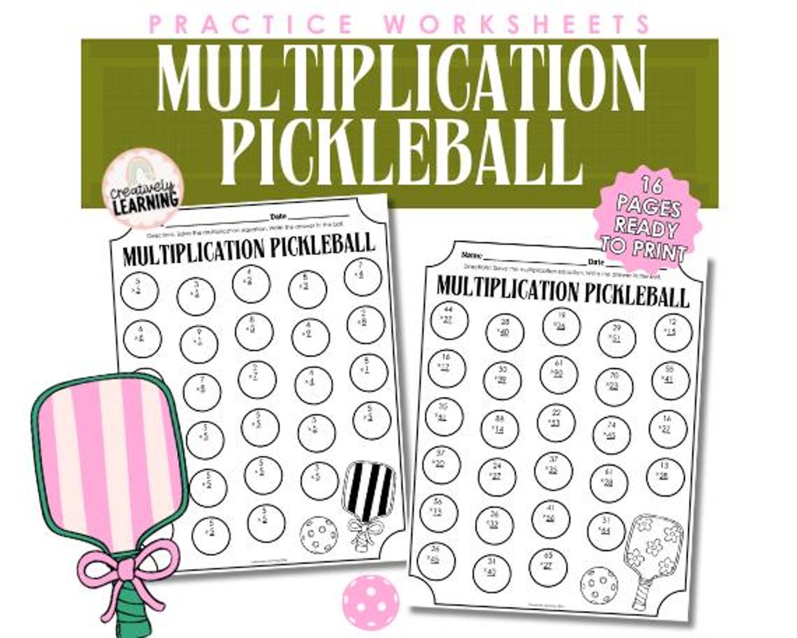 Multiplication Pickleball Worksheets | Printable Independent Math ...
