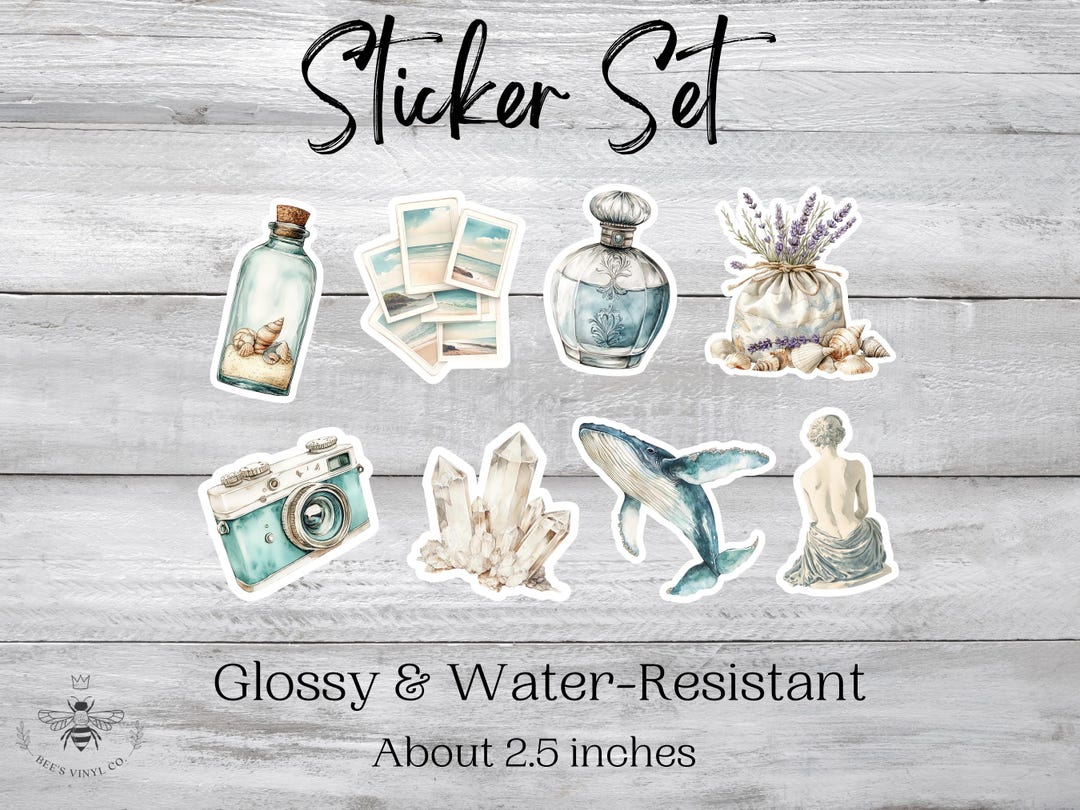Ocean, Coastal Beach Vibe Sticker Set - Cute Watercolor Siren Stickers ...