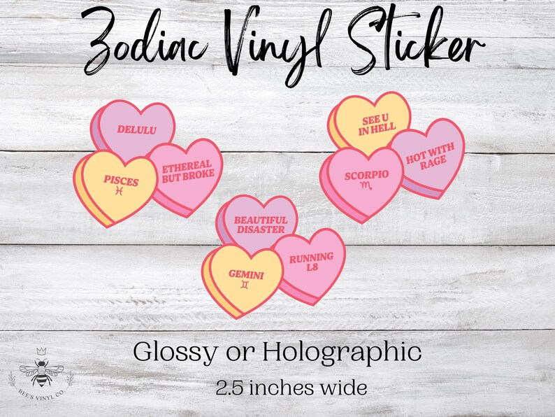 Zodiac Sign Stickers, Candy Heart Funny Sarcastic Astrology Horoscope ...