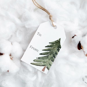 Watercolor Christmas Tree Printable Gift Tag for Christmas - Print at ...