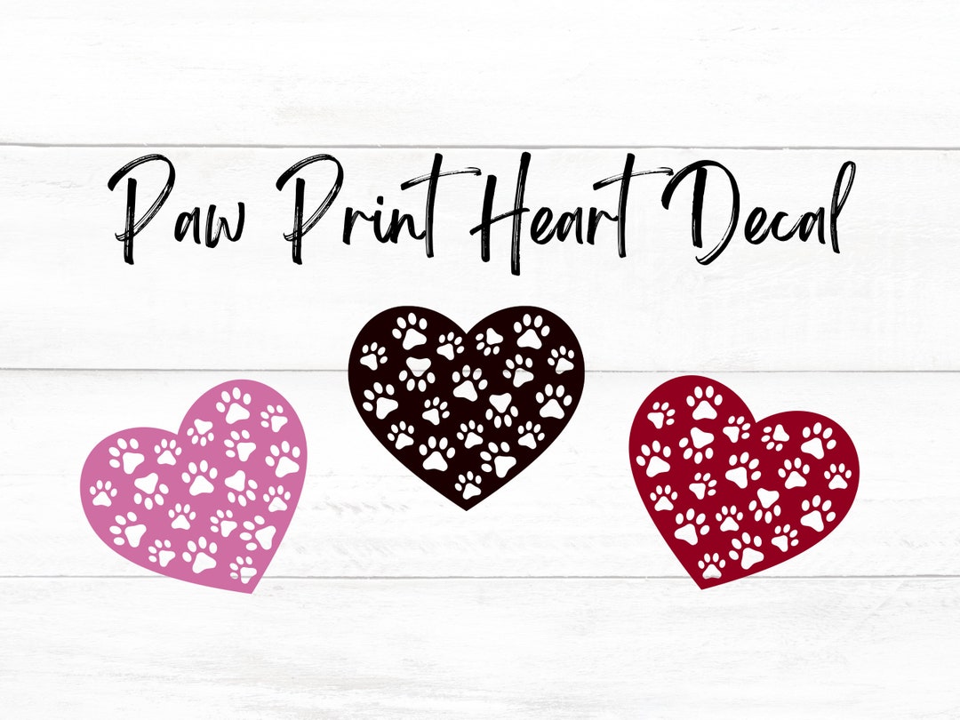 Paw Print Heart Decal - Heart Sticker for Tumblers, Laptops, Cars ...