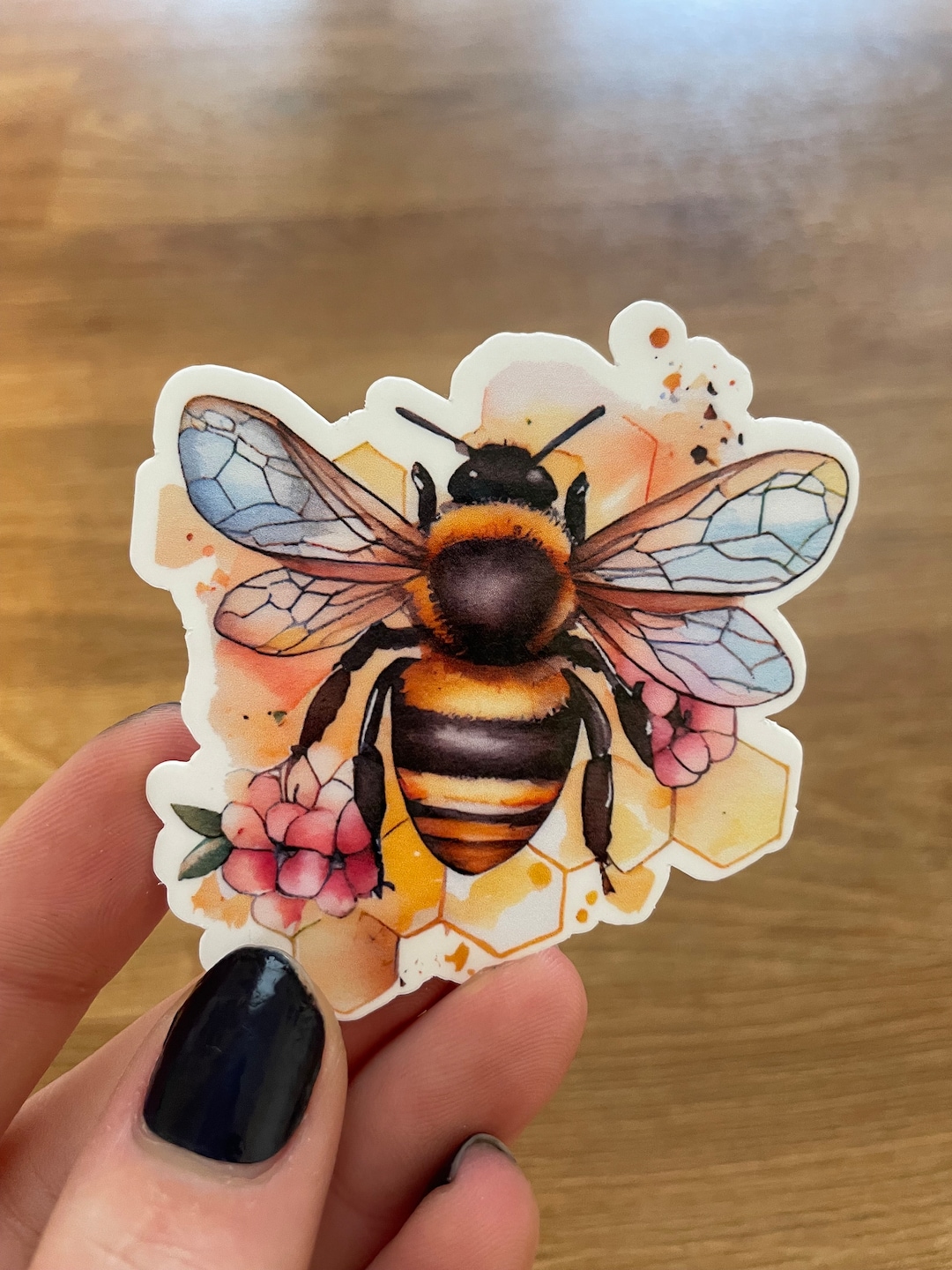 Watercolor Bee Sticker - Honeycomb and Flower Bee Vinyl Sticker - Cute ...