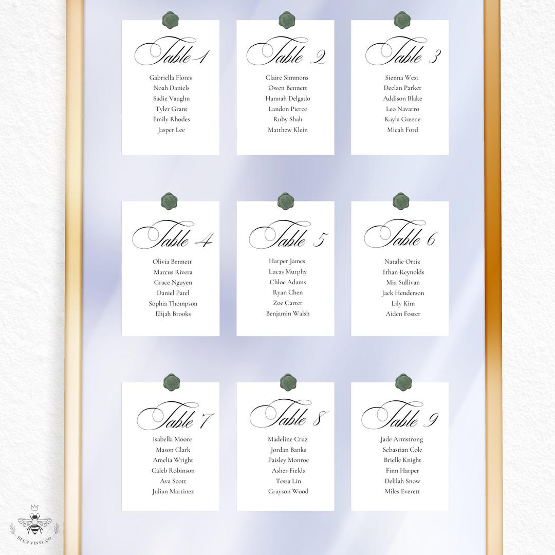 Seating Chart Cards and Seals - Wedding Seating Chart, Event Seating ...