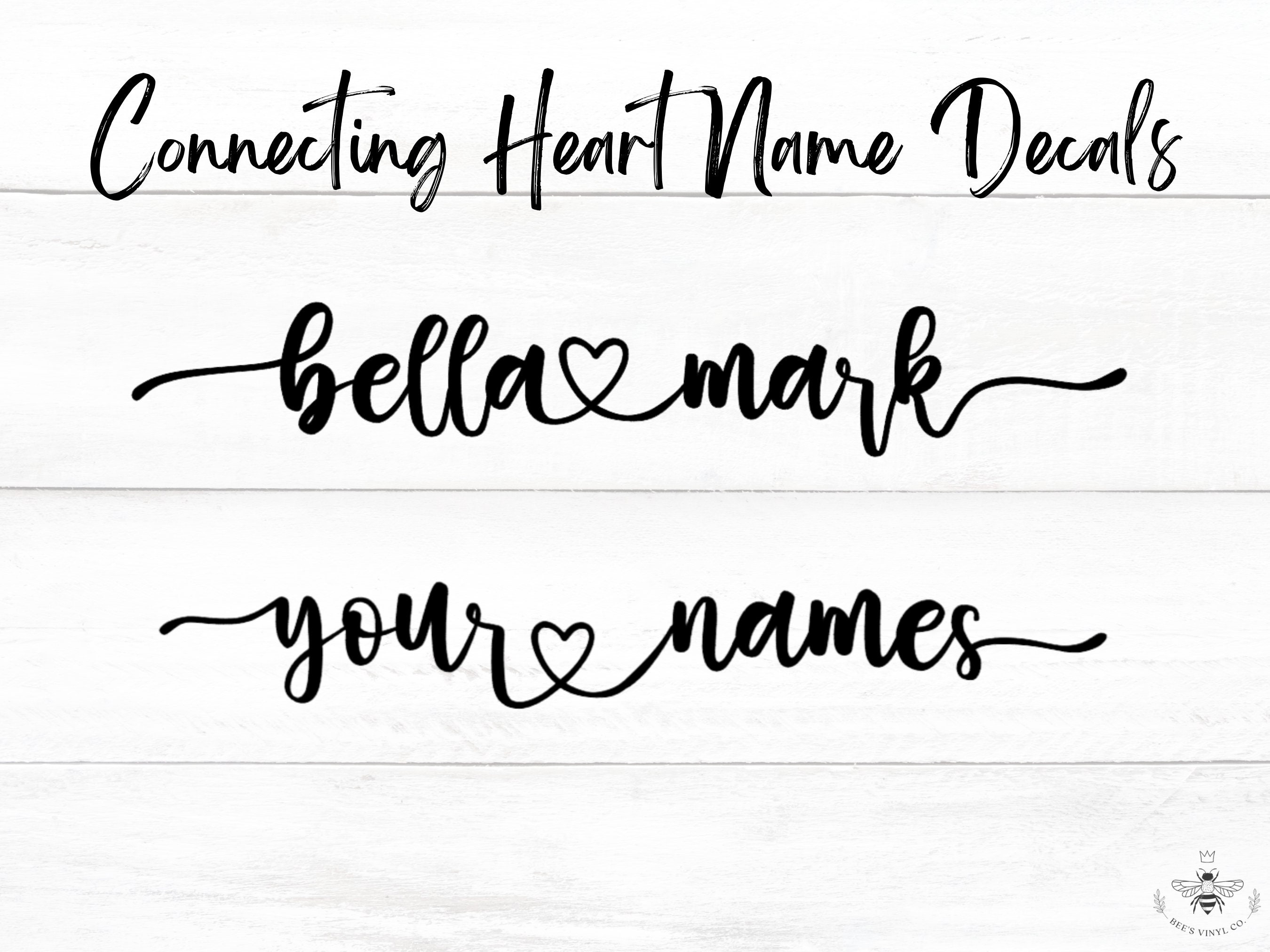 Connecting Heart Name Decal - Valentine's Day Names, Personalized Heart ...