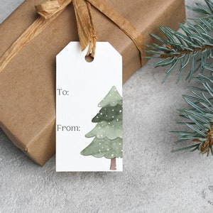 Watercolor Christmas Tree Printable Gift Tag for Christmas - Print at ...