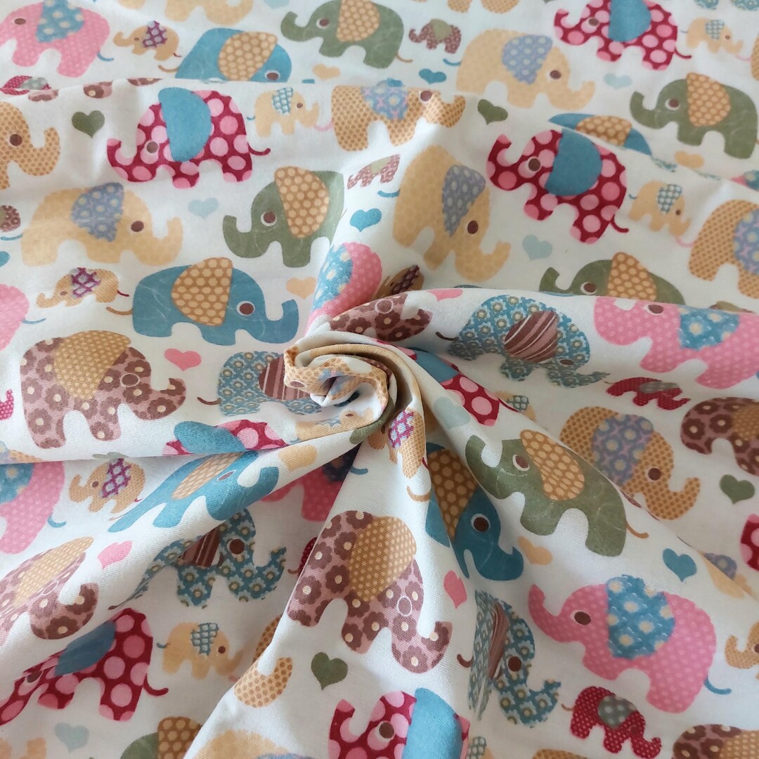 94" Elephant Hearts Pattern Cotton Flannel Fabric by the Yard, Bright ...