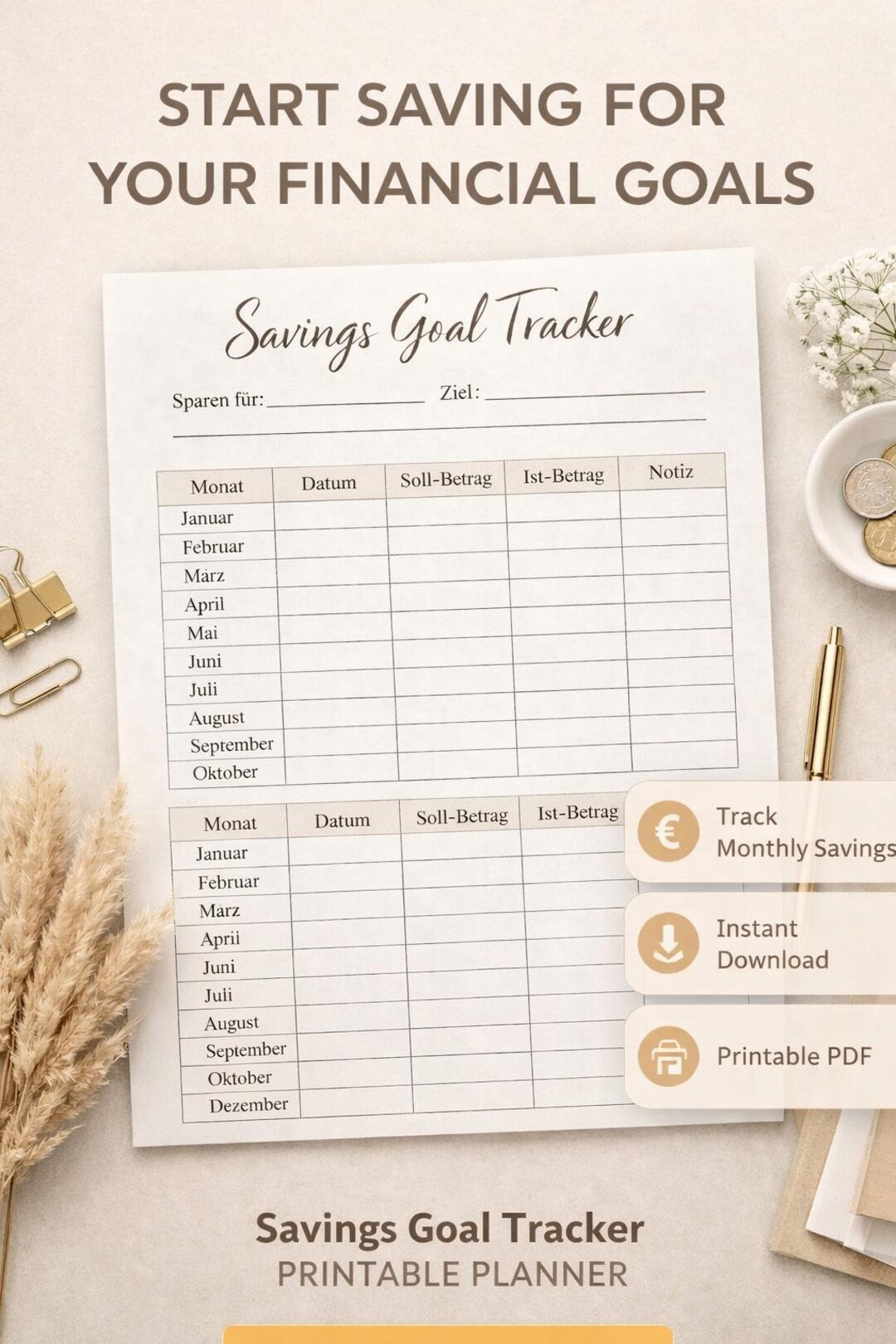 Savings Goal Tracker Printable | Monthly Savings Tracker | Budget ...