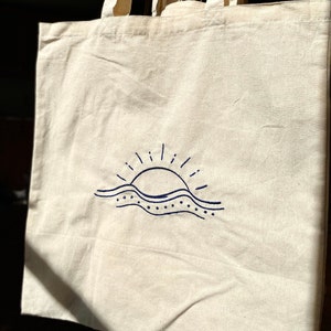 Embroidered Sun and Wave Tote Bag, Summer Tote, Minimalist Canvas Bag ...